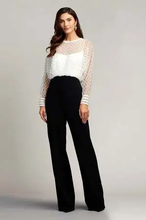 Tadashi Shoji Pearl-dotted Dolman Sleeve Jumpsuit - Ivory/black