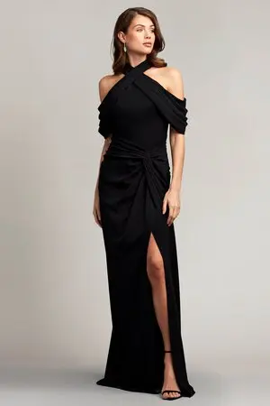 Tadashi Shoji Pruitt Draped Cold-shoulder Gown - Black