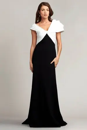 Tadashi Shoji Humphrey Two-tone Draped Bodice Gown - Ivory/black