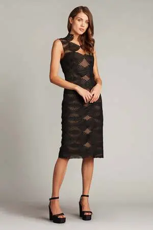 Tadashi Shoji Calla Crochet Lace Cutout Dress - Black/nude