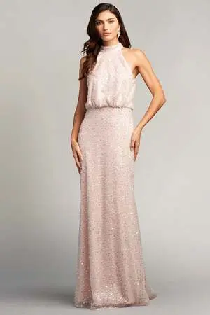 Tadashi Shoji Senna Embellished Halter Gown - Rose
