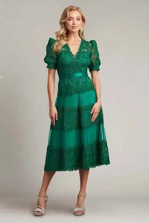 Tadashi Shoji Fatiha Floral Lace & Chiffon Dress - Pine