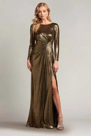 Tadashi Shoji Tadashi Shoji Kramer Draped Lamé Gown - Bronze