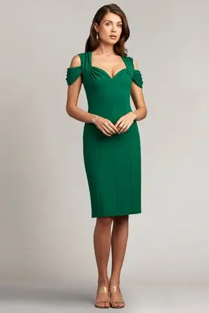 Tadashi Shoji Emary Draped Cold-shoulder Dress - Bamboo