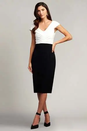 Tadashi Shoji Marley Draped Cocktail Dress - Ivory/black