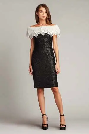Tadashi Shoji Sequin Lace Off-shoulder Sheath Dress - Ivory/black