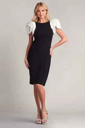 Tadashi Shoji Maylee Rosette-shoulder Dress - Ivory/black