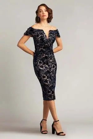 Tadashi Shoji Georgiana Sequin Burnout Velvet Dress - Navy