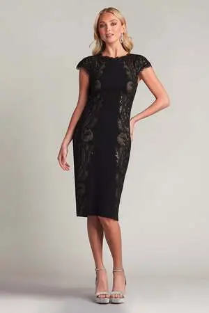 Tadashi Shoji Samara Embellished Panel Dress - Black/nude