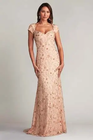Tadashi Shoji Meraly Bead Embroidered Gown - Gold Dust
