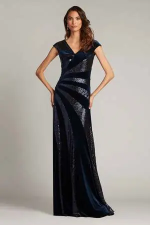 Tadashi Shoji Haleh Sequin Velvet Gown - Navy