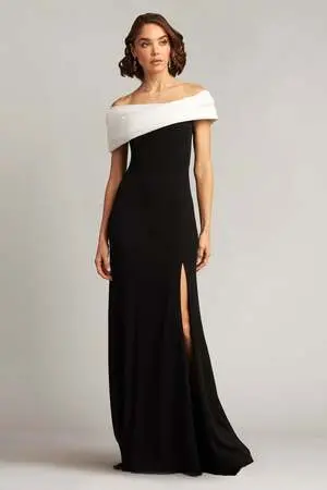 Tadashi Shoji Dalton Two-tone Off-shoulder Gown - Ivory/black