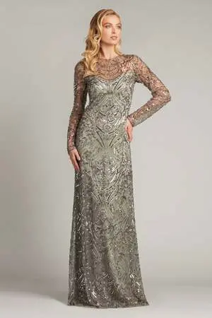 Tadashi Shoji Keziah Embellished Illusion Gown - Silver