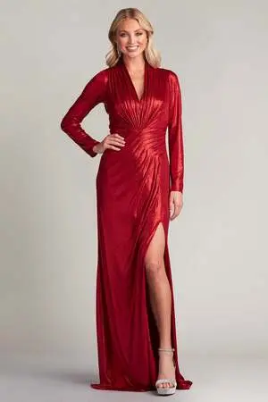 Tadashi Shoji Imanie Draped Lamé Gown - Deep Red