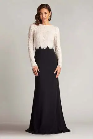 Tadashi Shoji Baden Two-tone Embroidered Tulle Gown - Ivory/black