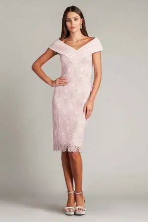 Tadashi Shoji Galle Draped V-neck Embroidered Dress - Rose Quartz