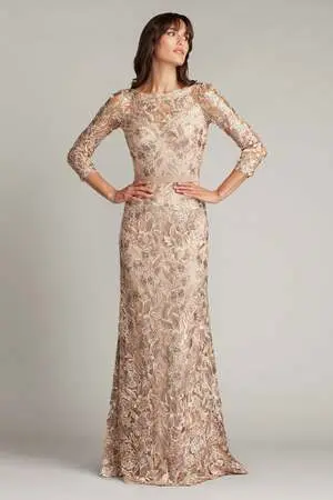 Tadashi Shoji Marcel Embroidered Illusion Gown - Pebble