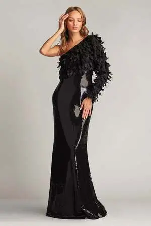 Tadashi Shoji Devi Textured Sequin Gown - Black