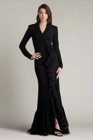 Tadashi Shoji Malone Cascading Ruffle Gown - Black