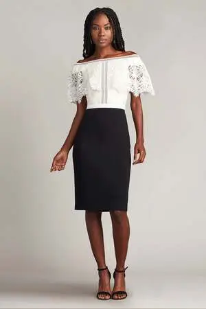 Tadashi Shoji Embroidered Flutter Overlay Dress
