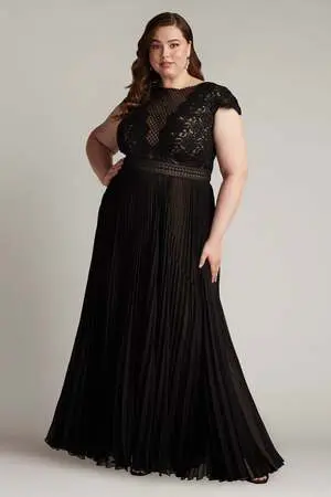 Tadashi Shoji Surette Sequin Embroidered And Pleated Chiffon Gown Plus Size - Black/nude