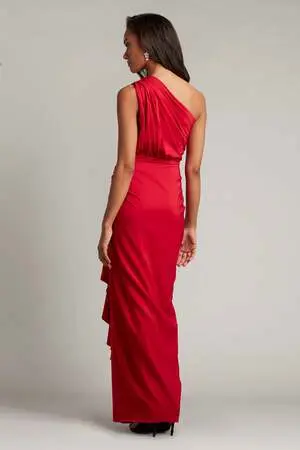 Tadashi Shoji Lena Waterfall Drape Gown - Pop Red