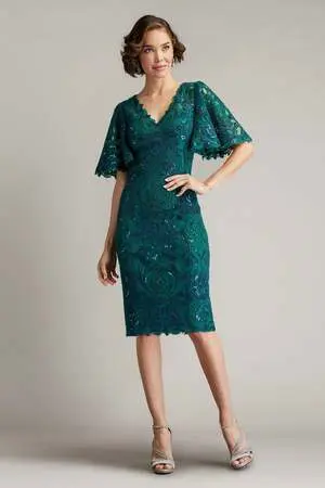 Tadashi Shoji Leya Sequin Embroidered Flutter Sleeve Dress - Tea Leaf