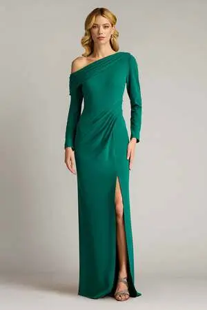 Tadashi Shoji Arison Pleated Draped Gown - Emerald