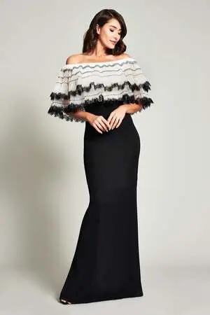 Tadashi Shoji Finnegan Off-shoulder Tulle Gown - White/black