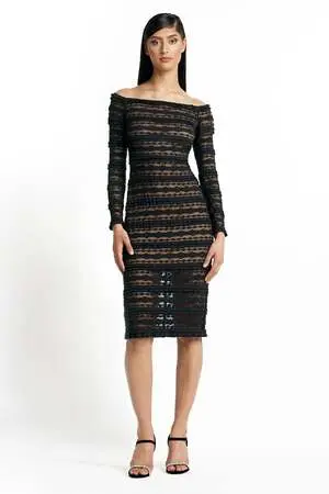 Tadashi Shoji Adina Sheer Panel Dress - Black/nude