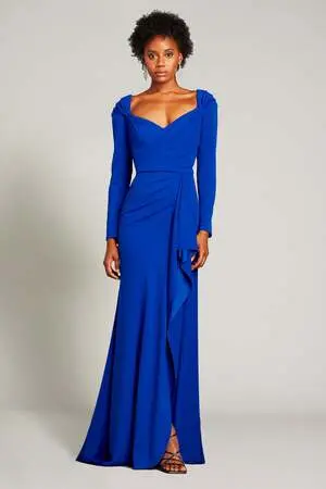 Tadashi Shoji Yahya Draped Crepe Gown - Royal Blue