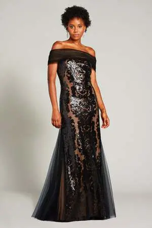 Tadashi Shoji Melek Sequin-embroidered Tulle Gown - Black/nude