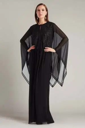Tadashi Shoji Roena Sequin Embroidered Caftan Gown - Black