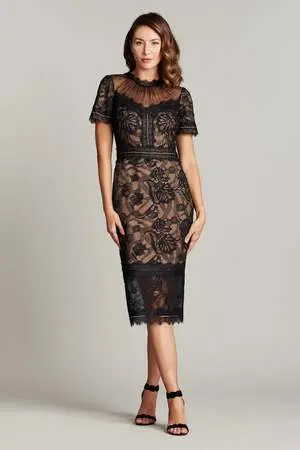 Tadashi Shoji Camilla Pencil Midi Dress - Black/nude