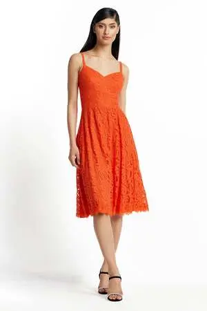 Tadashi Shoji Braxton Lace Midi Dress - Tango