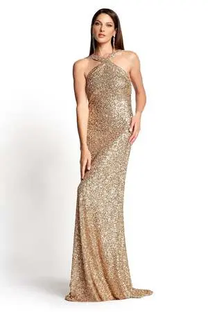 Tadashi Shoji Hawke Sequin Mesh Gown - Copper