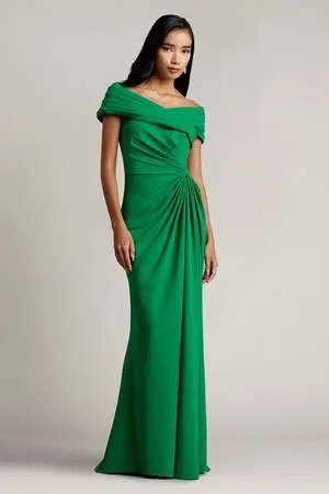 Tadashi Shoji Marion Draped Crepe Gown - Pine