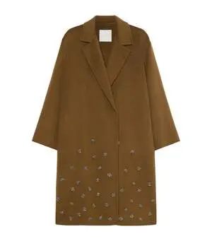 Marina Rinaldi Virgin Wool Embellished Coat - Brown