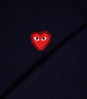 Play Comme Des Garcon Wool Rhinestone Heart Logo Cardigan - Navy