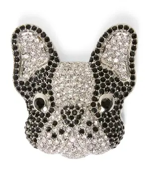 Max Mara Crystal French Bulldog Brooch - Black