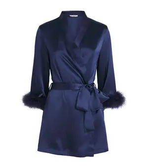 GILDA & PEARL Silk Meet Me At Midnight Short Robe - Blue