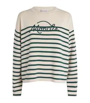 Moncler Virgin Wool Stripe Logo Sweater