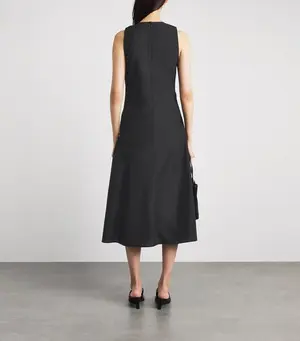 Theory Cotton Ruched Asymmetrical Midi Dress - Black