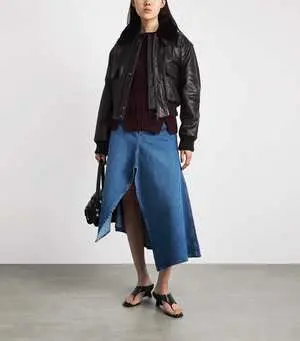 Victoria Beckham Asymmetric Panelled Denim Midi Skirt