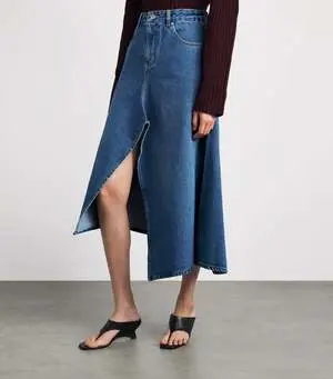 Victoria Beckham Asymmetric Panelled Denim Midi Skirt