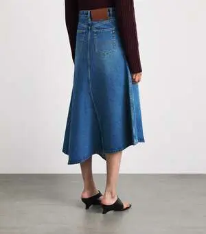 Victoria Beckham Asymmetric Panelled Denim Midi Skirt