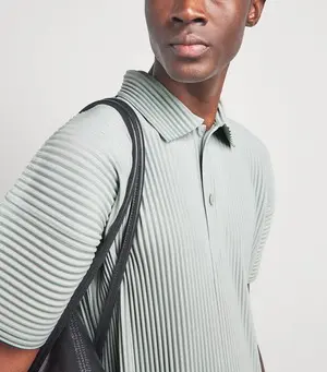 Issey Miyake Pleated Polo Shirt - Blue
