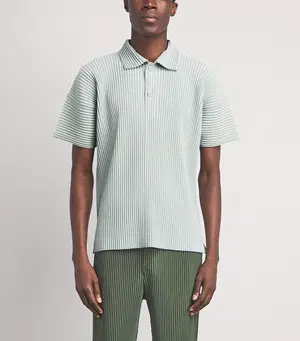 Issey Miyake Pleated Polo Shirt - Blue