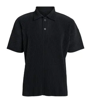 Issey Miyake Pleated Polo Shirt - Black