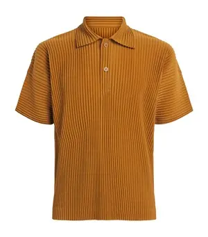 Issey Miyake Pleated Polo Shirt - Brown